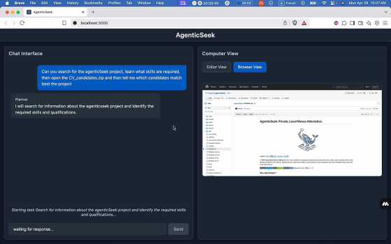 ローカルでAIを動かして「コード生成」「ウェブ上の情報収集」「ファイル検索」などの操作を実行できるAIエージェント「AgenticSeek」、無料で使えてプライバシーも守れるのが強み|au ...